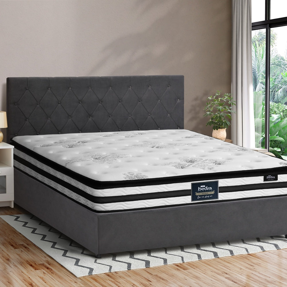 STAR Bed Frame Gas Lift Base with Mattress Velvet Grey