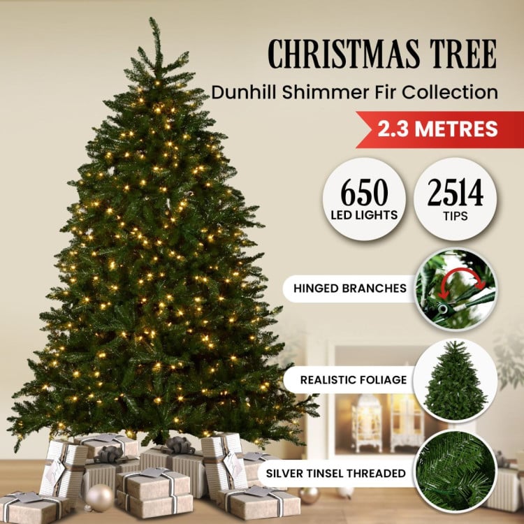 National Tree Company 2.3m Dunhill Shimmer Fir Pre-Lit Christmas Tree