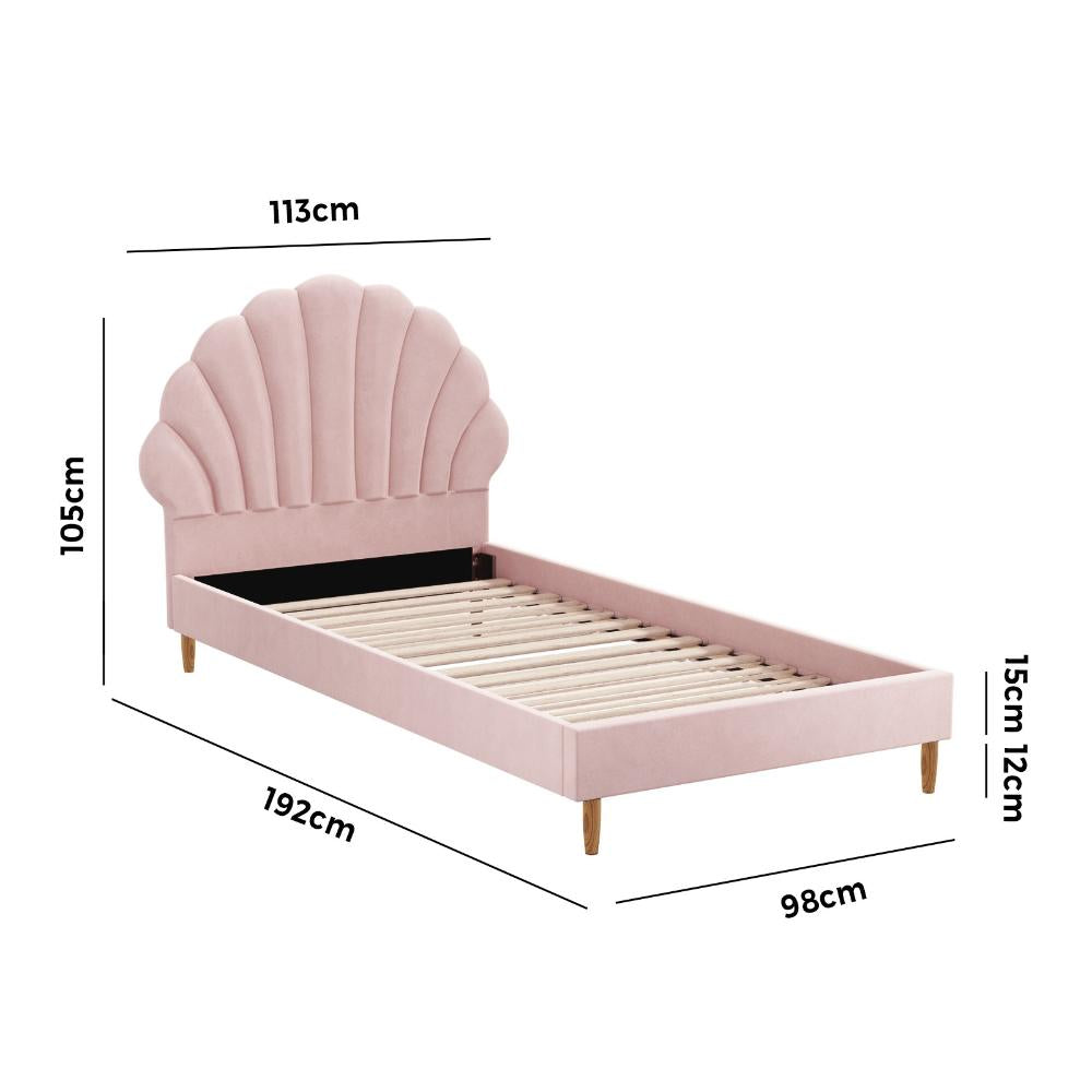 SHELLY Frame Scallop-Shape Bedhead Pink Velvet - SINGLE SIZE ONLY